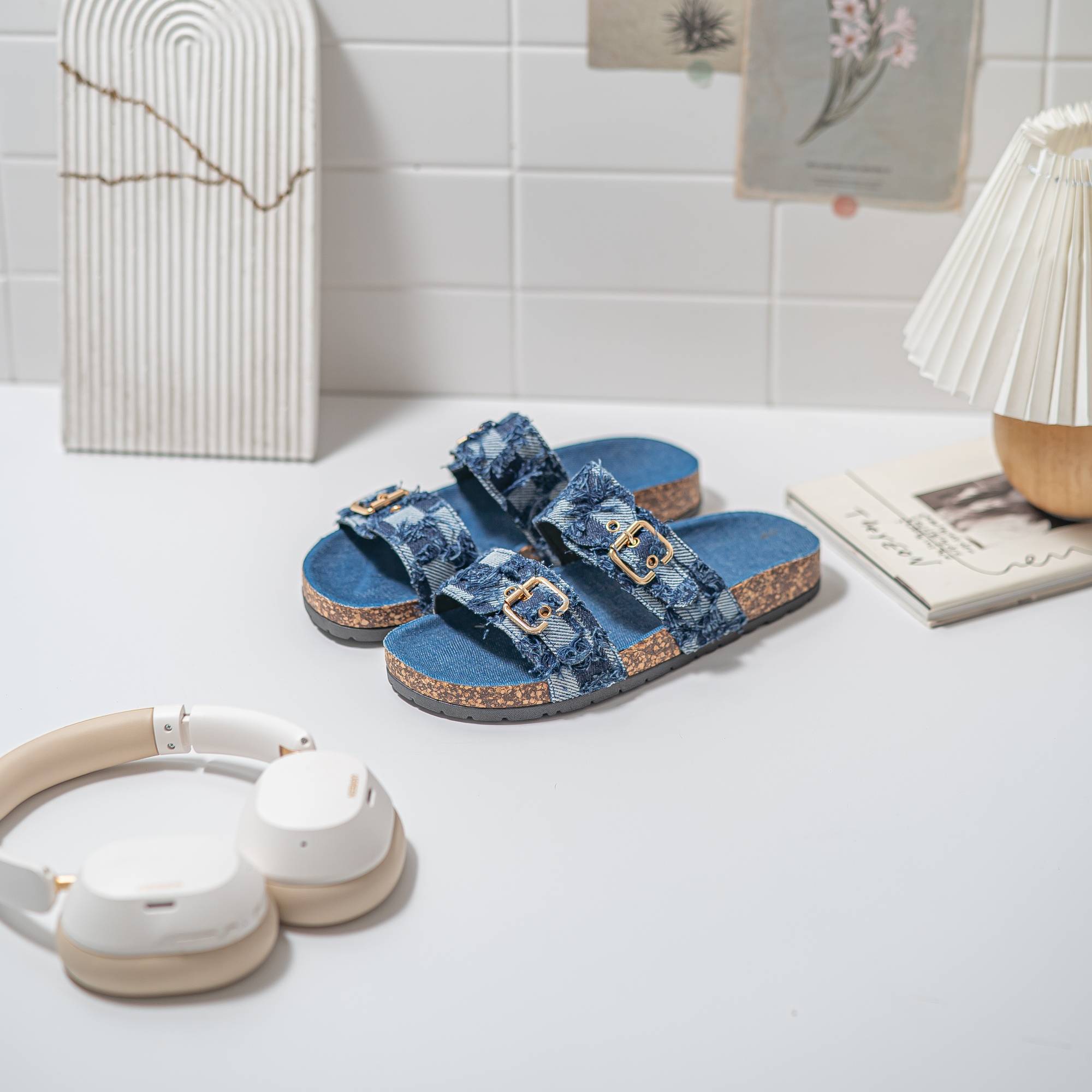 Denim Plaid Sandals 牛仔格子拖