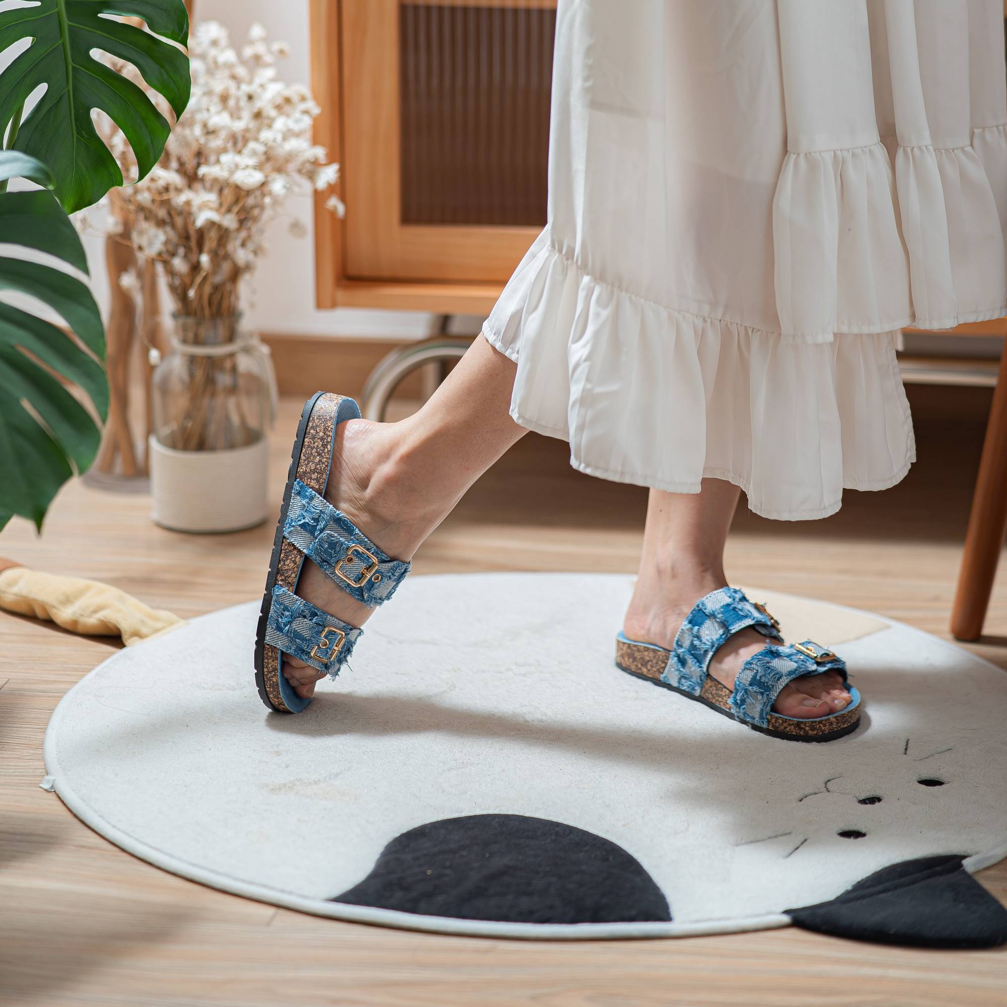 Denim Plaid Sandals 牛仔格子拖