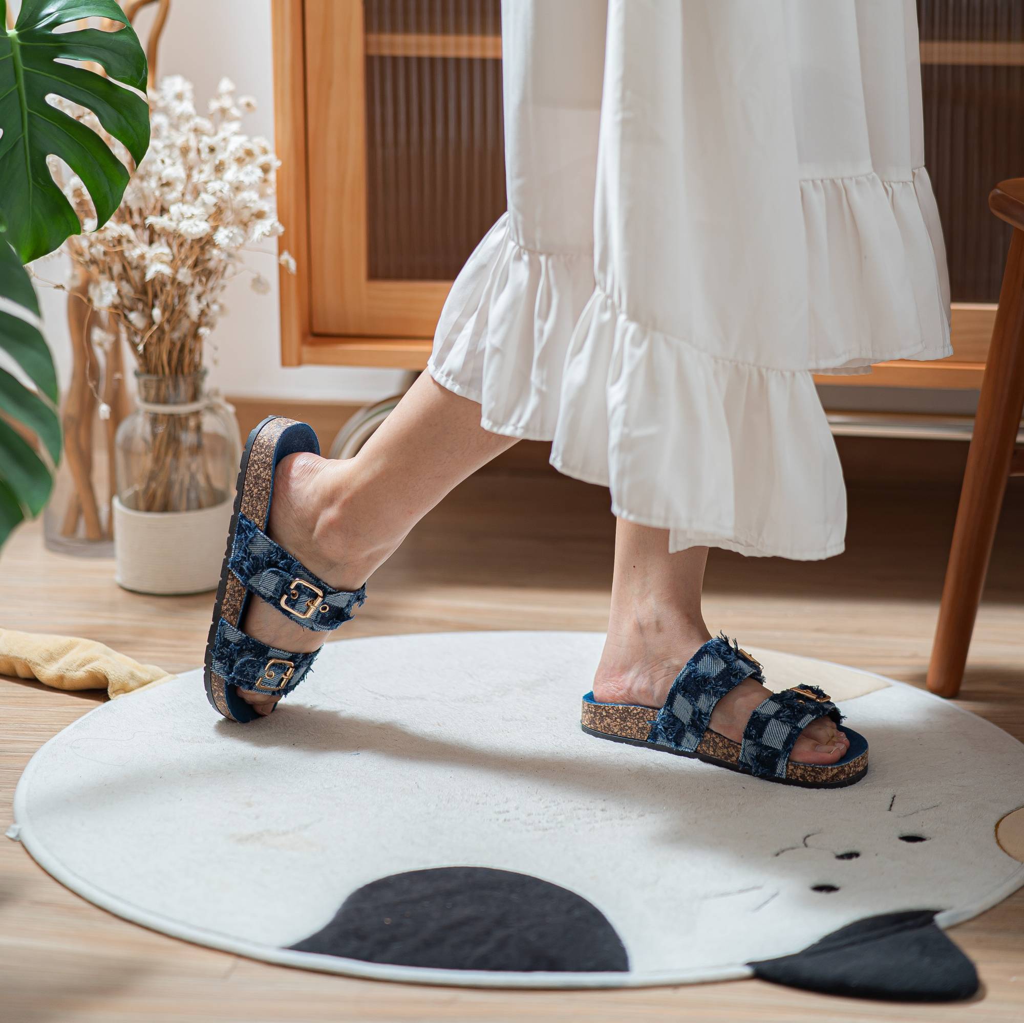 Denim Plaid Sandals 牛仔格子拖